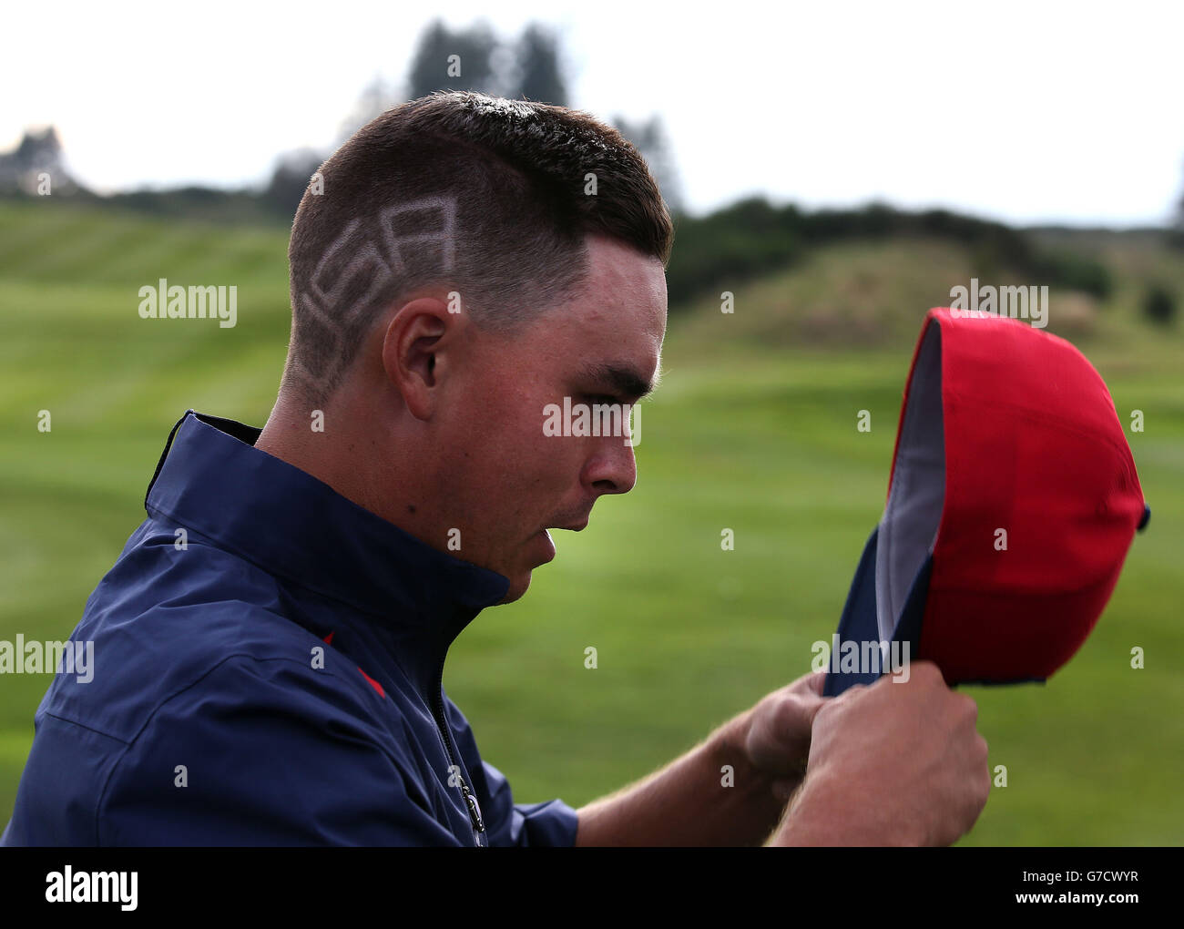 American Ryder Cup player Rickie Fowler with USA shaved into his hair ...