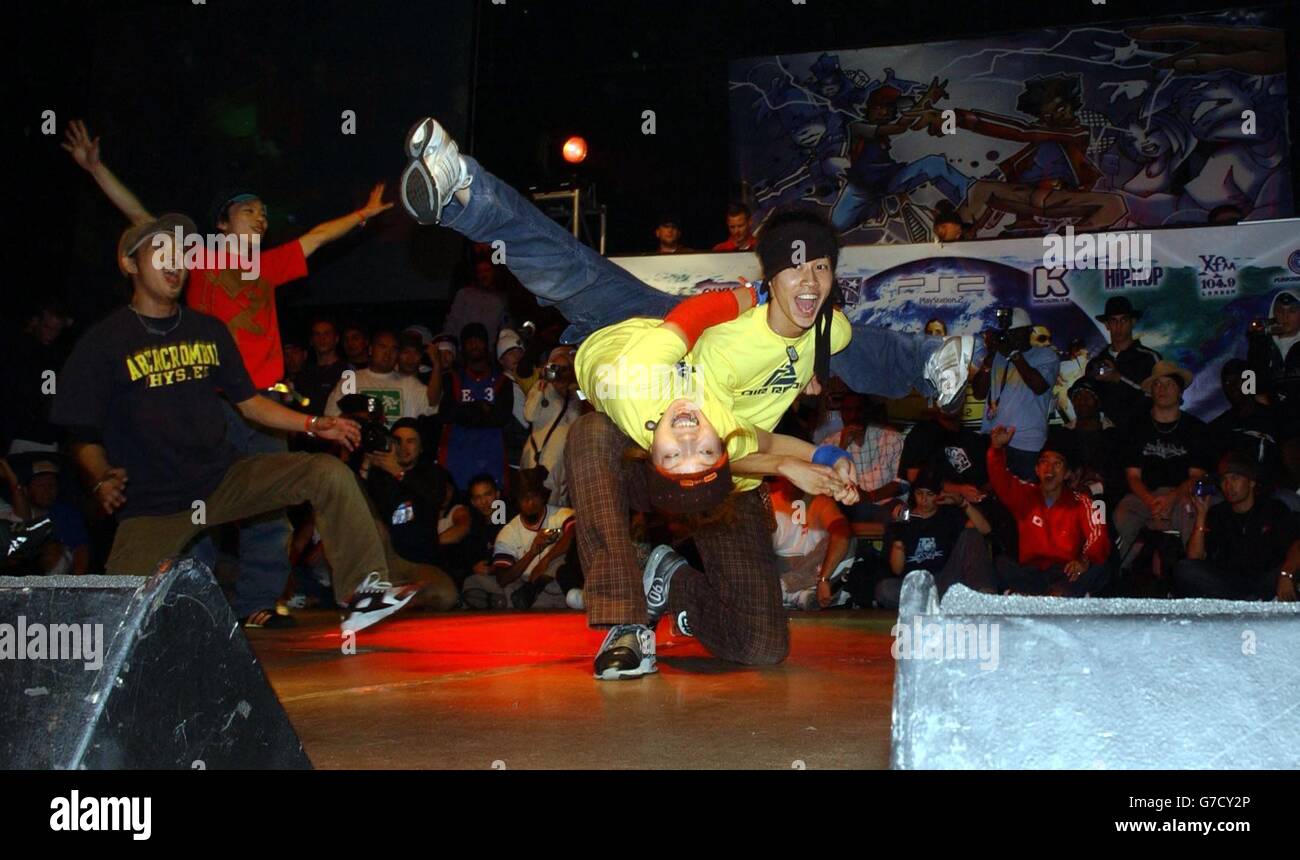 Contestants competing during the team event at the PS2 UK B-Boy ...