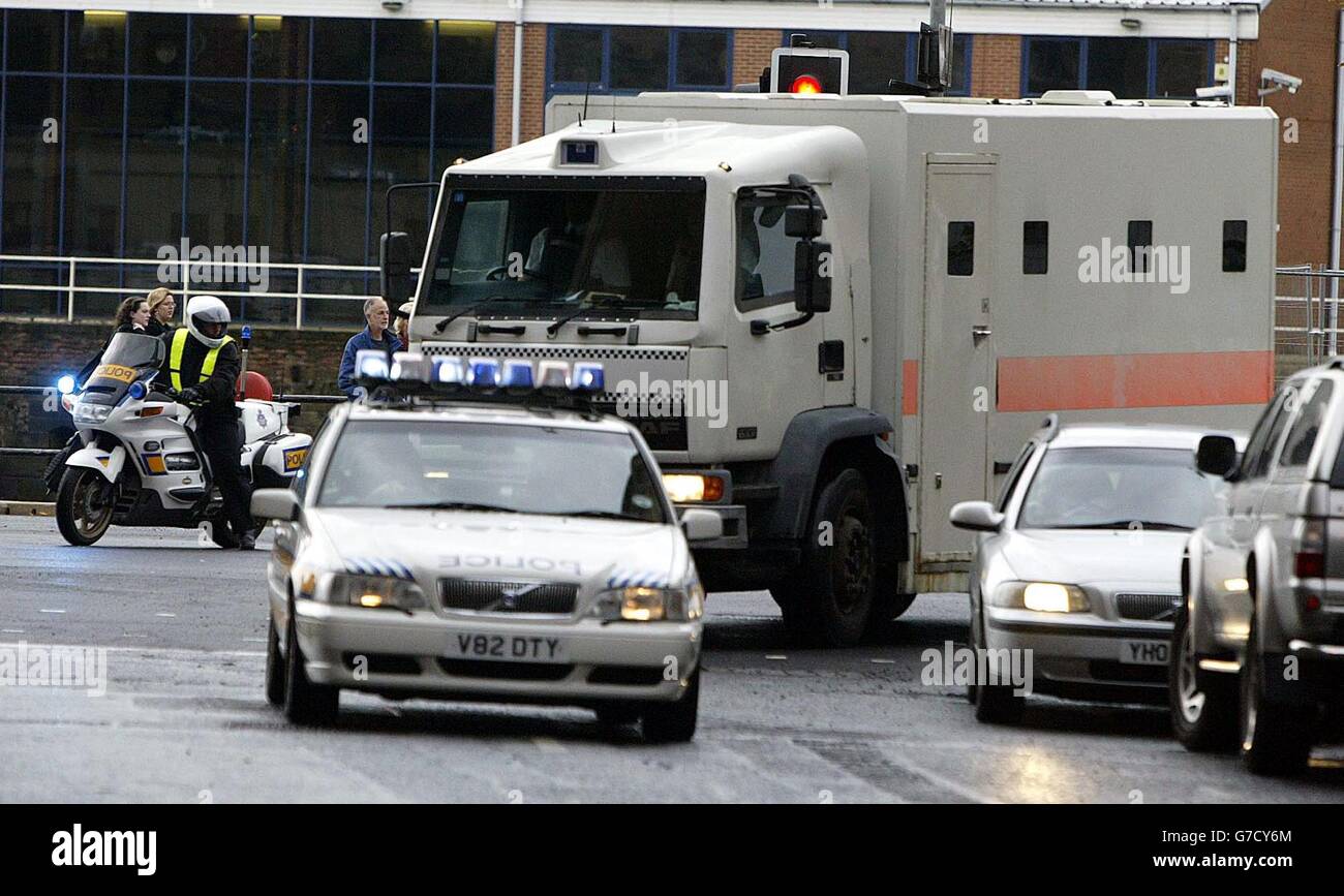 The police convoy carrying David Bieber arrives at Newcastle Crown ...