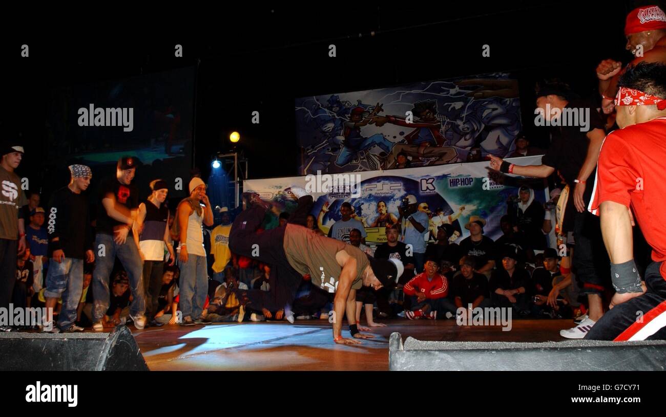 Contestants competing during the team event at the PS2 UK B-Boy ...