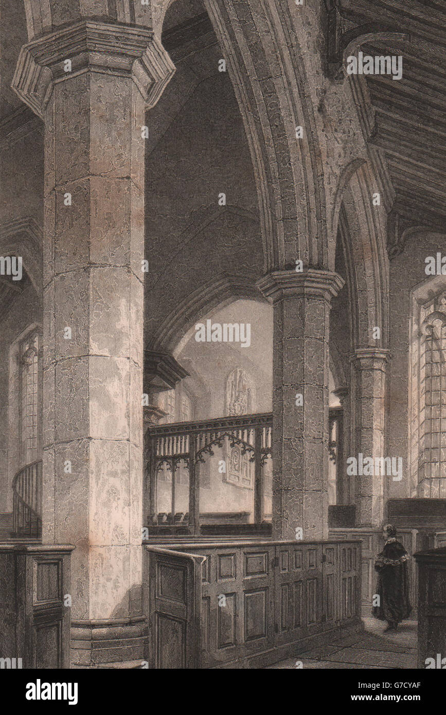 CAMBRIDGE. Interior of St. Botolph's Church. LE KEUX, antique print ...