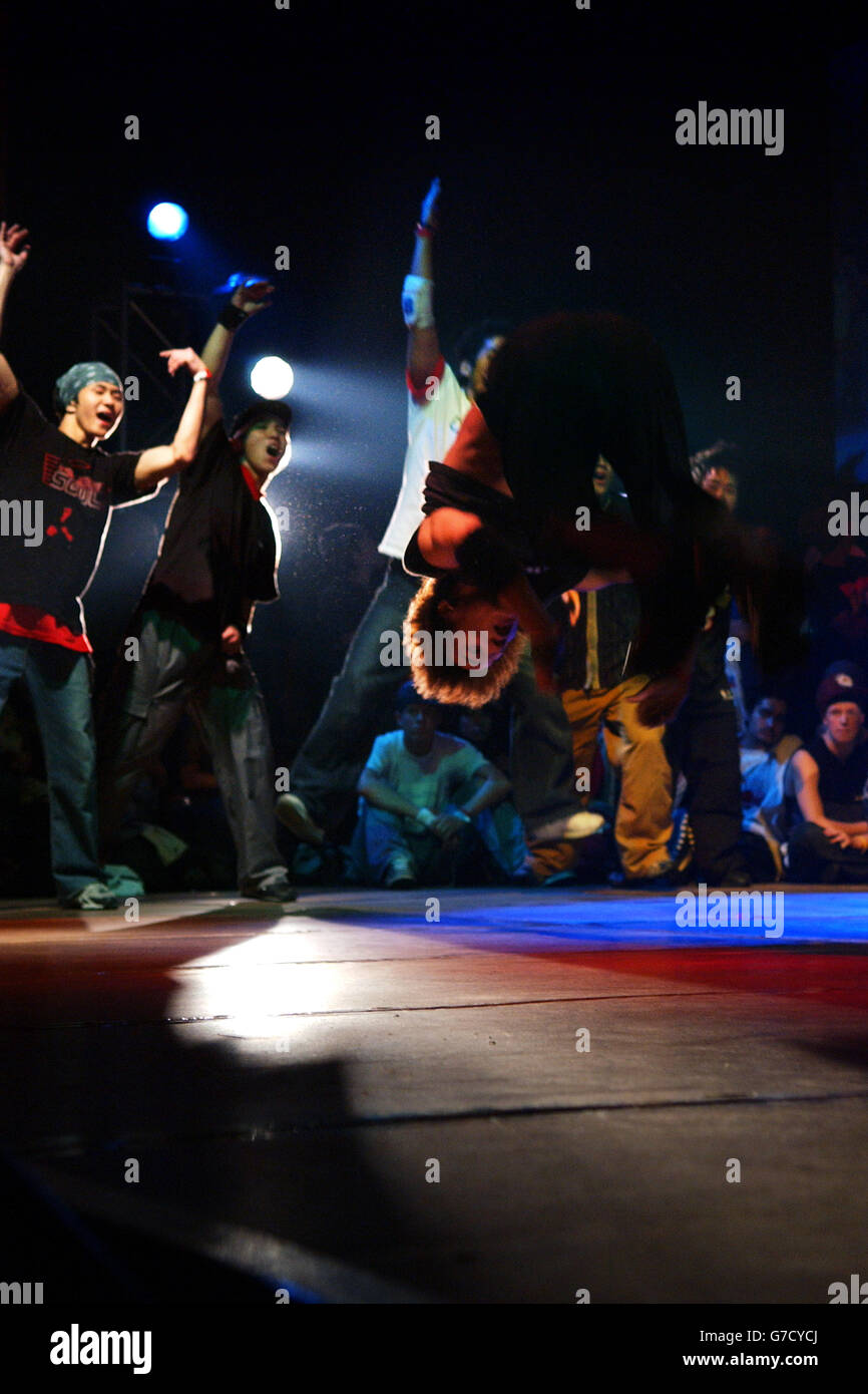 Contestants competing during the team event at the PS2 UK B-Boy ...