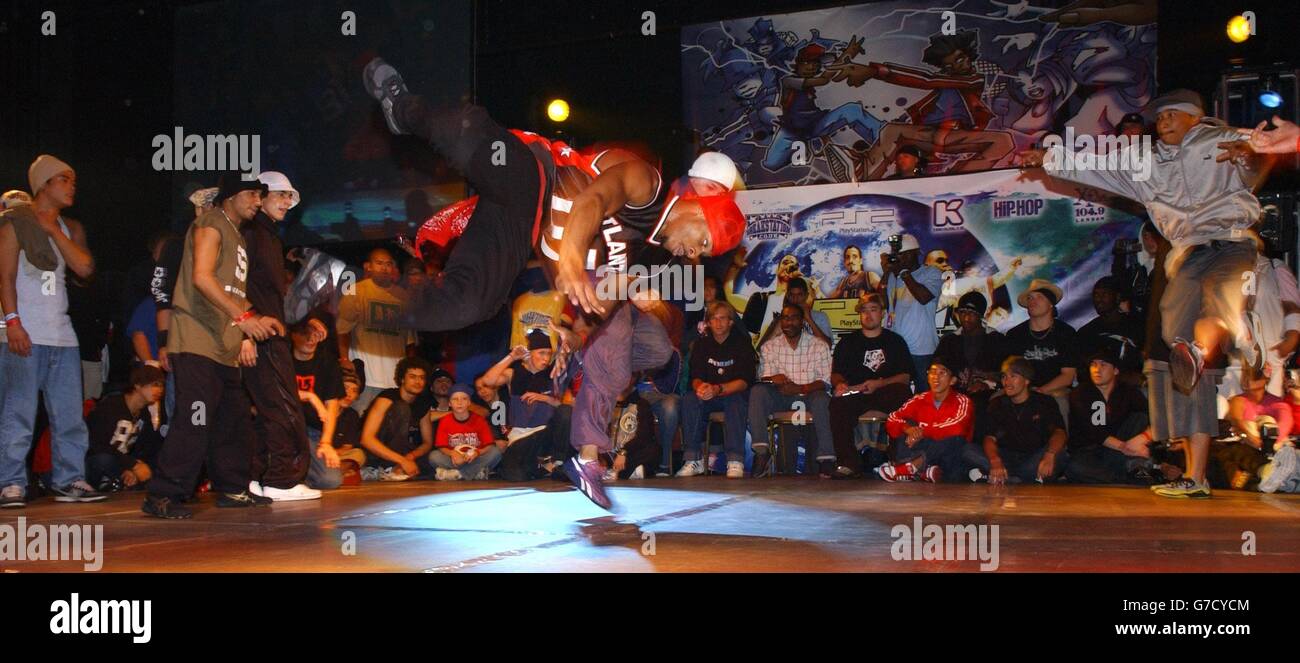 Contestants competing during the team event at the PS2 UK B-Boy ...