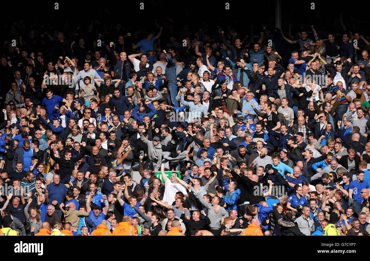 General view of everton fans celebrating in the stands hi-res stock ...
