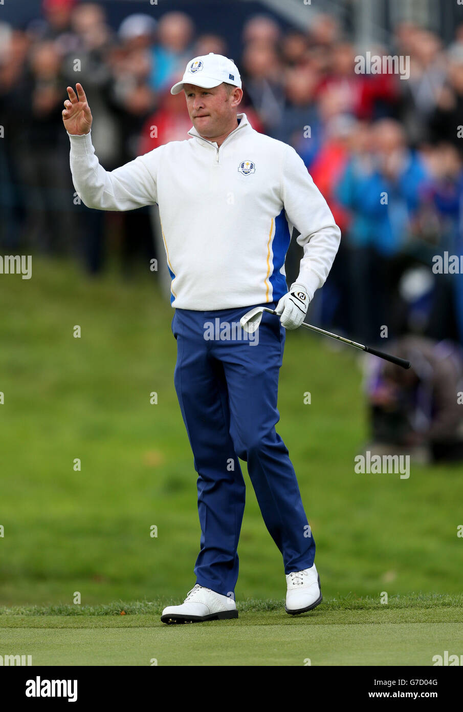 Europe's Jamie Donaldson celebrates during day two of the 40th Ryder ...