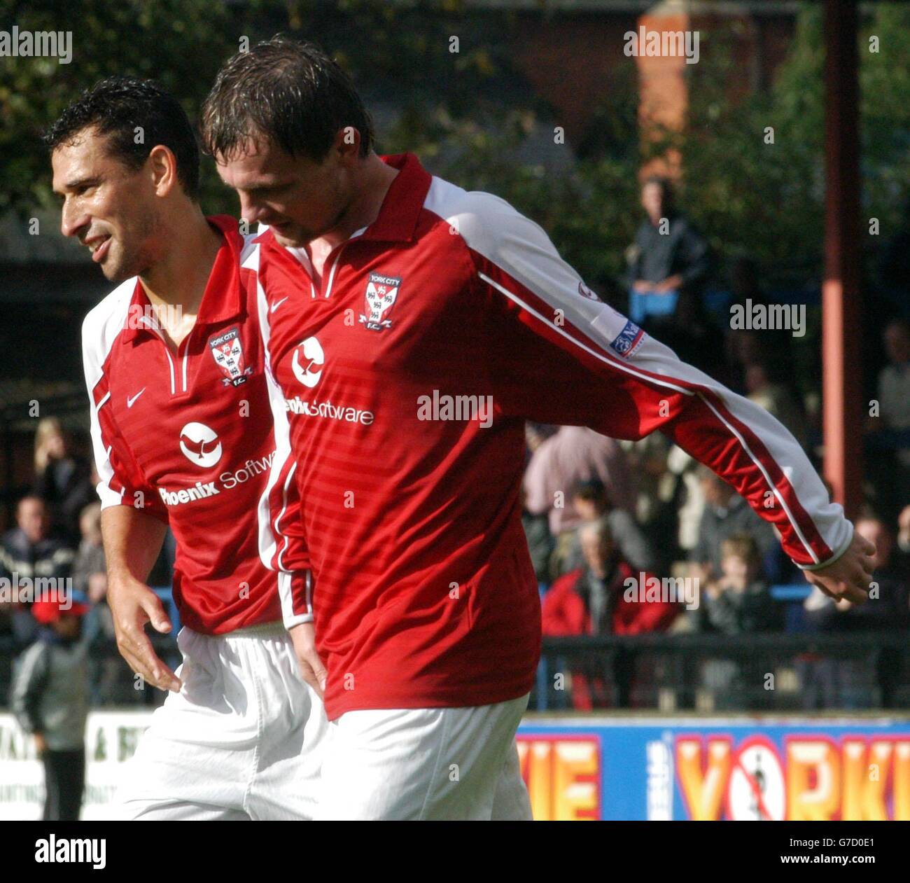 York scorer Lee Nogan (left) celebrates with team mate Paul Robinson ...