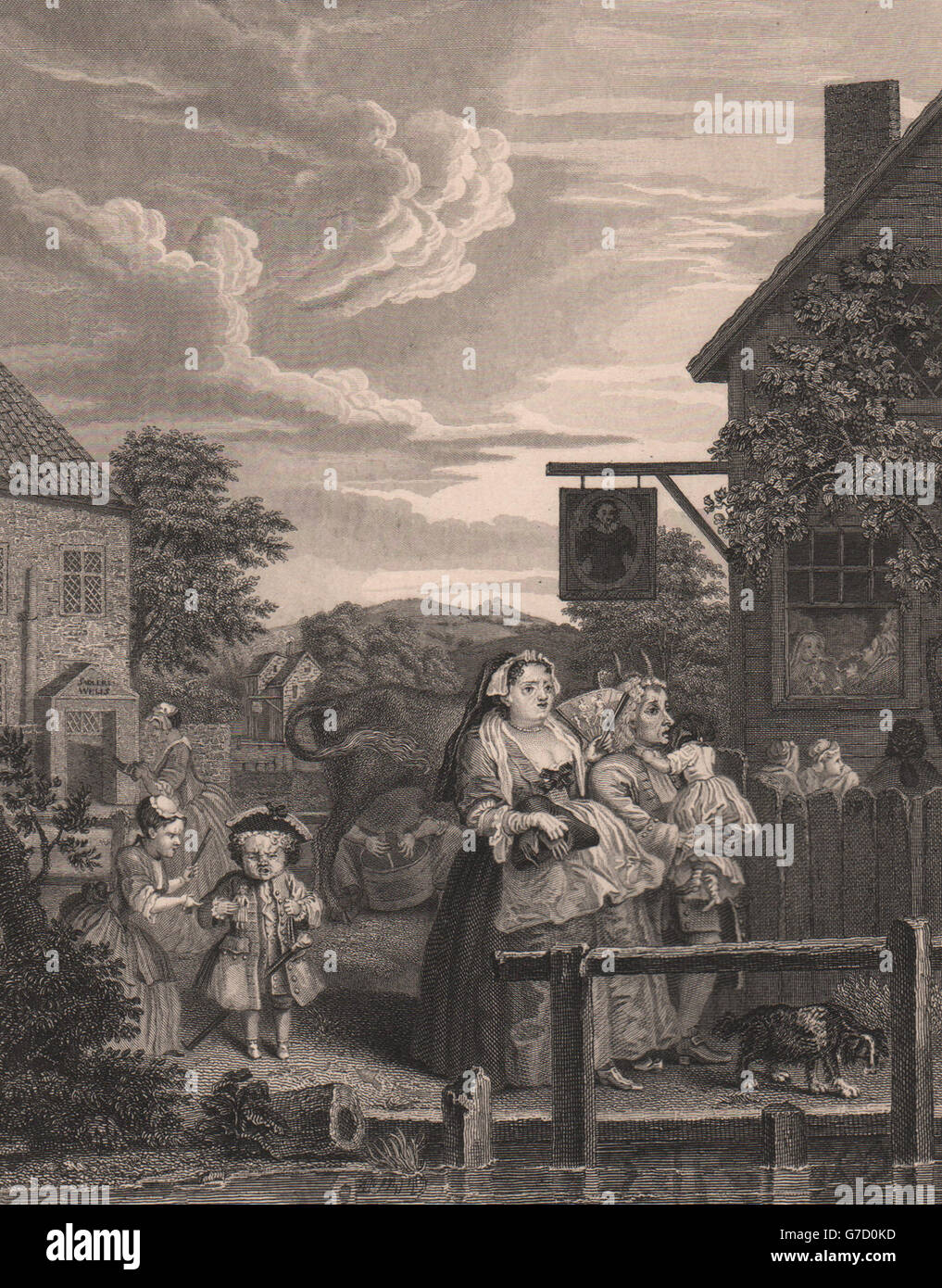 TIMES OF THE DAY. 'Evening'. After William HOGARTH, antique print 1833 ...