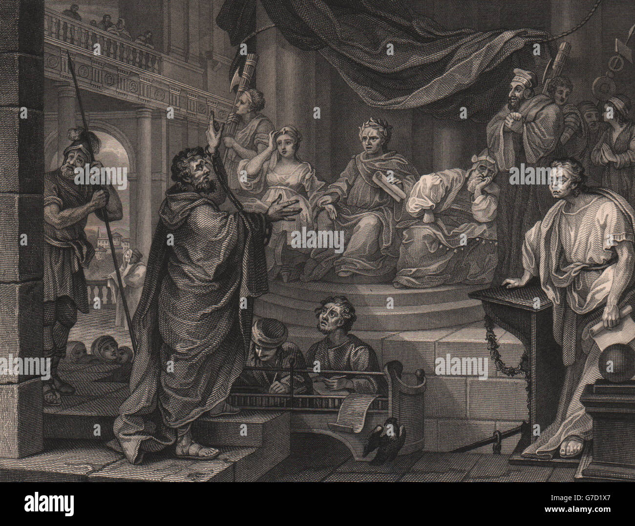 'Paul before Felix'. After William HOGARTH, antique print 1833 Stock ...