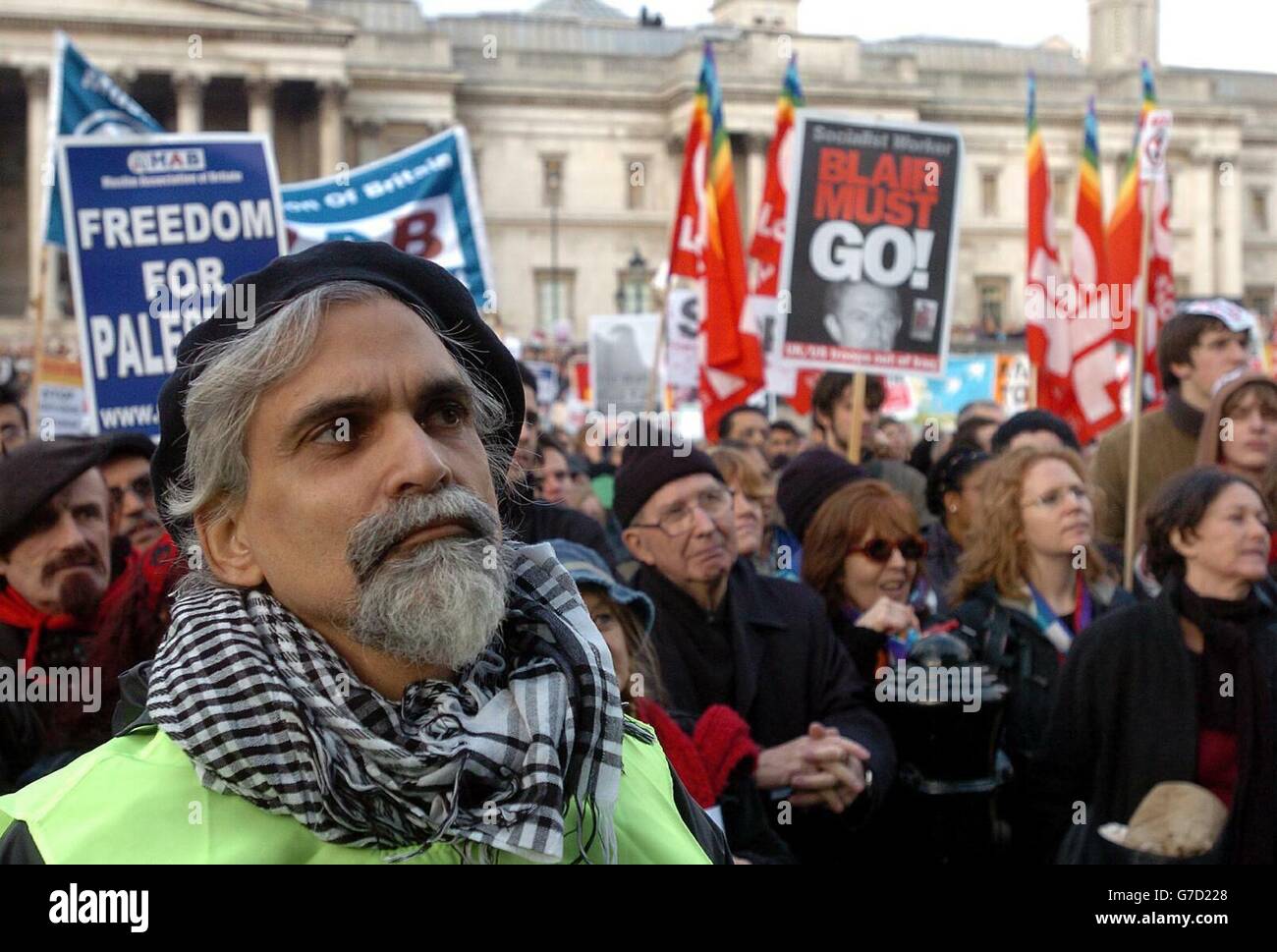 Anti-war demonstrators during a rally in Trafalgar Square, London ...