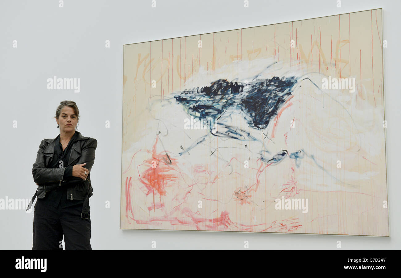 Tracey Emin poses beside her artwork at the press preview of The Last ...