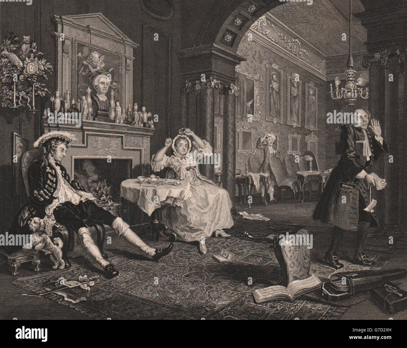 MARRIAGE A LA MODE. 'Breakfast scene'. After William HOGARTH, old print ...