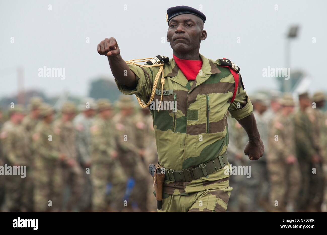 A Gabonese Armed Forces Soldier marches during the closing day ceremony ...