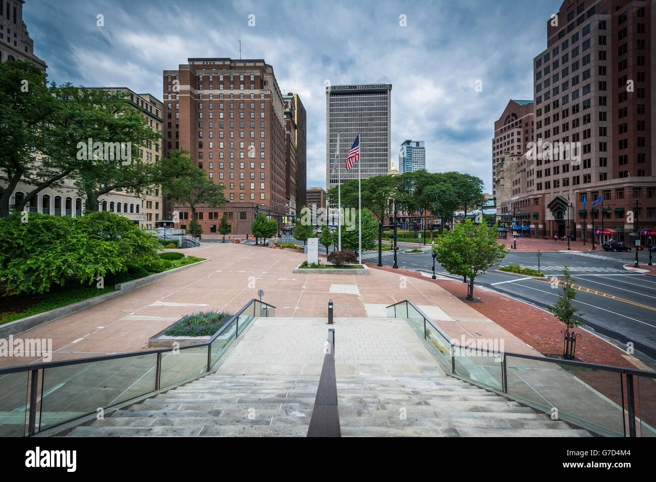 Staircase and buildings at Constitution Plaza, in downtown Hartford ...