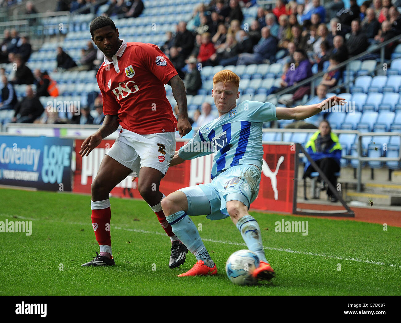 Coventry City's Ryan Haynes (right) and Bristol City's Mark Little ...