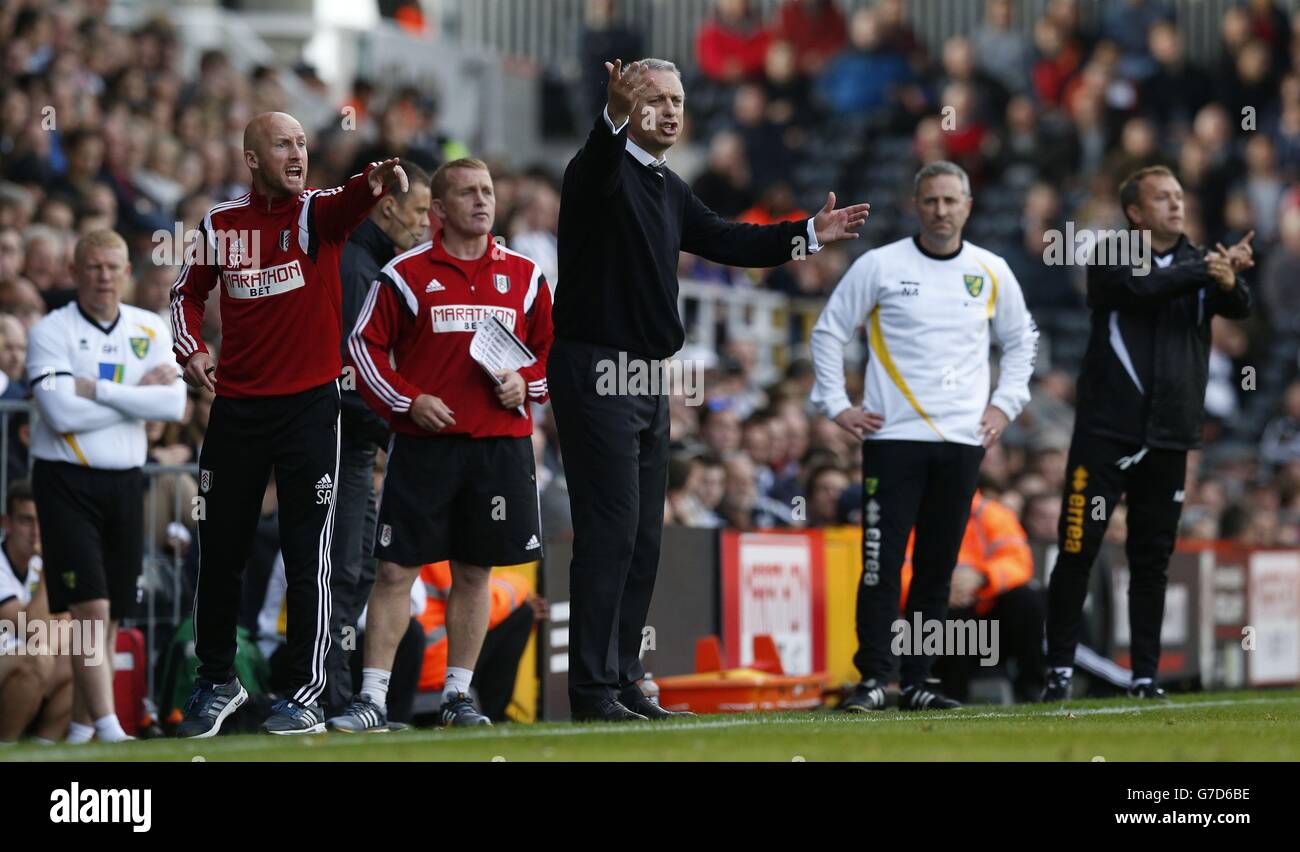 Fulham manager Kit Symons (centre) gesticulates from the touch line ...