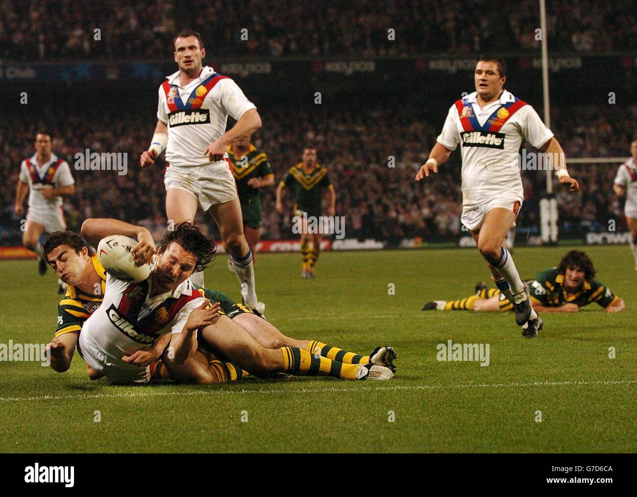 Martin Gleeson goes over to score the opening try for Great Britain ...