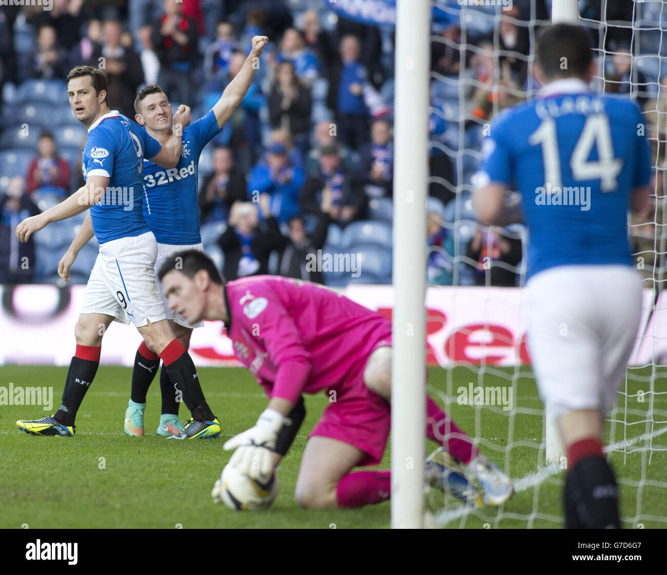Rangers' Jon Daly (left) celebrates his first goal during the SPFL ...