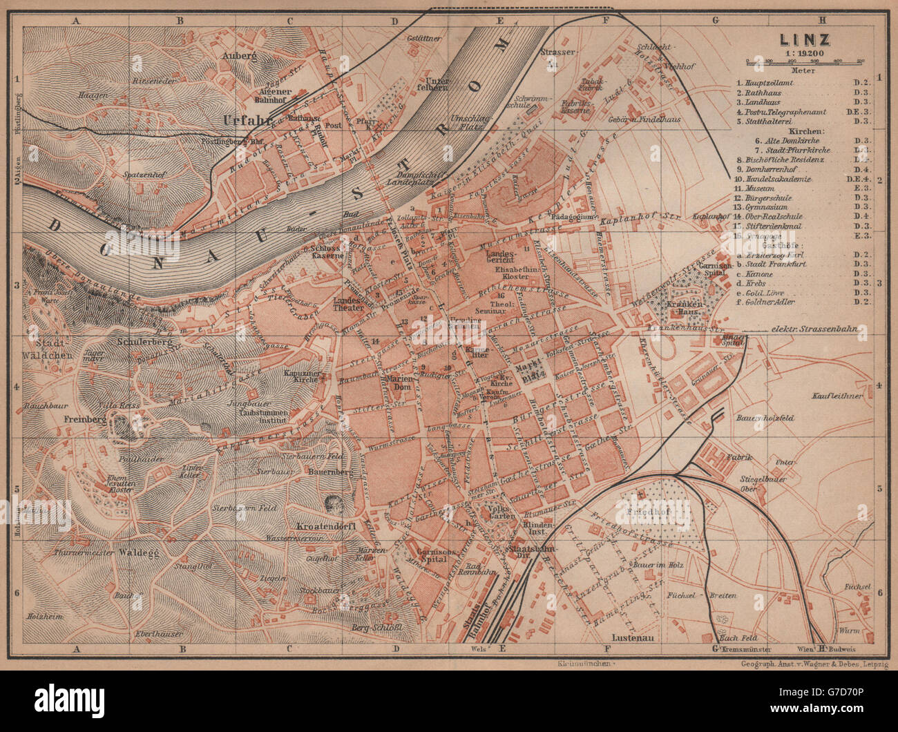 LINZ antique town city plan stadtplan. Austria Österreich karte, 1905 ...