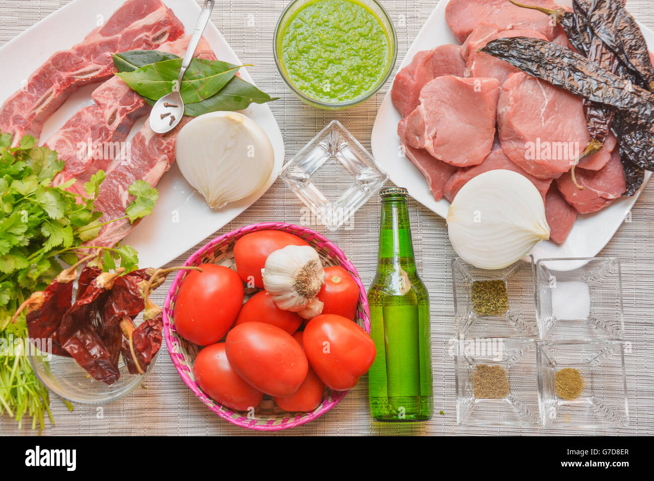 Assorted mexican food ingredients to make stew Stock Photo - Alamy