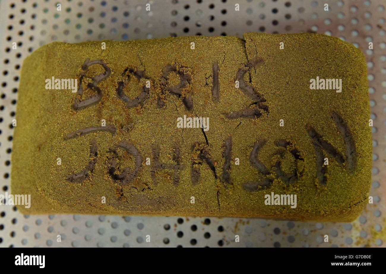 A brick hand-made and signed by Mayor of London Boris Johnson during ...