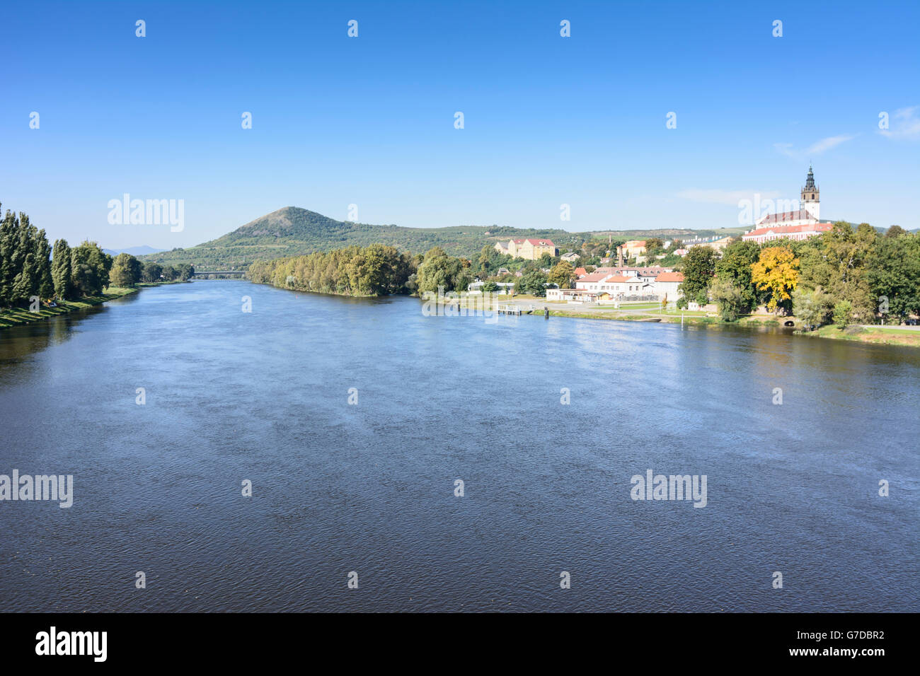 River Labe (Elbe ) and view to St. Stephen's Cathedral, Litoměřice ...