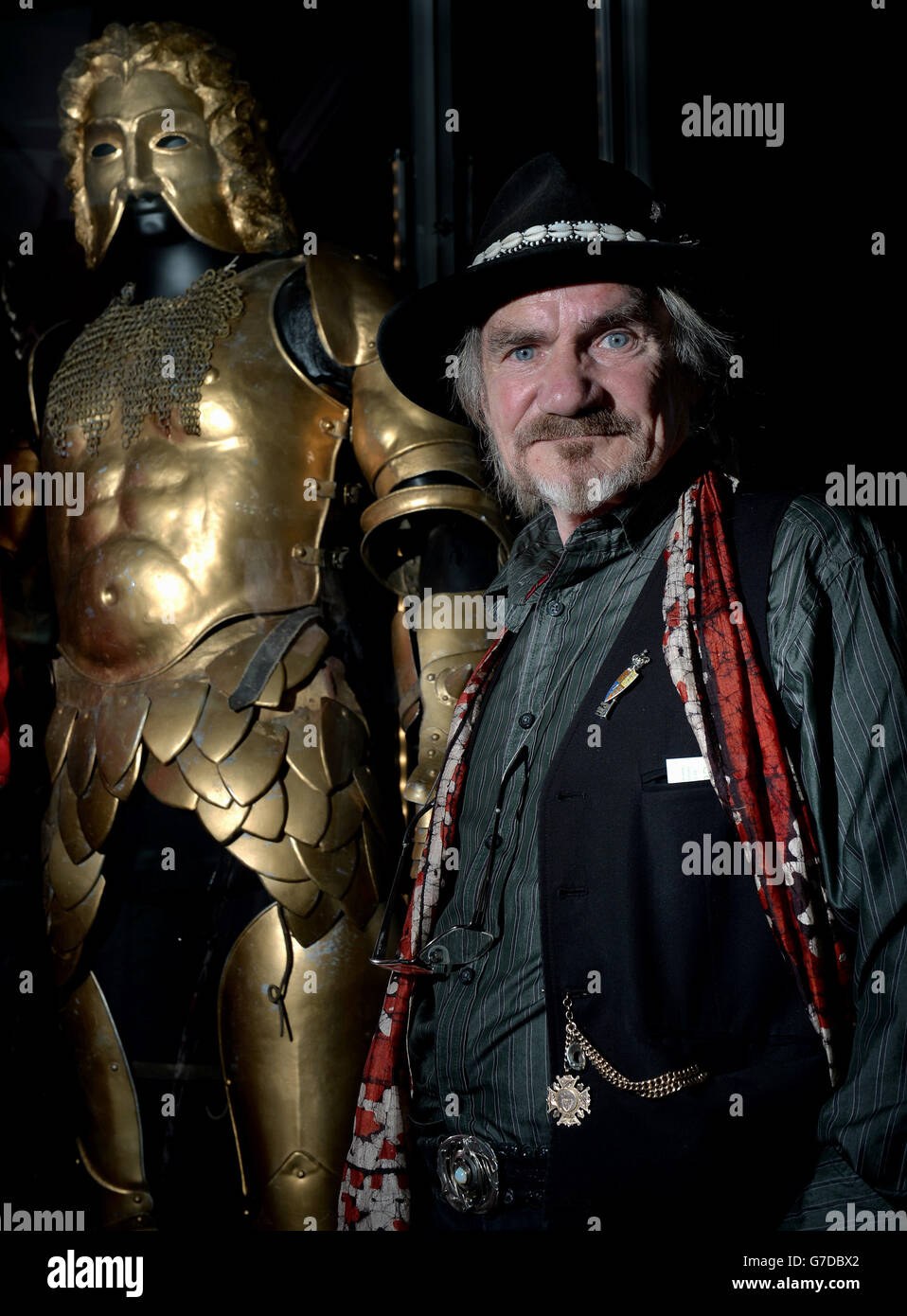 Armour specialist Terry English poses beside his design Mordred's Suit ...
