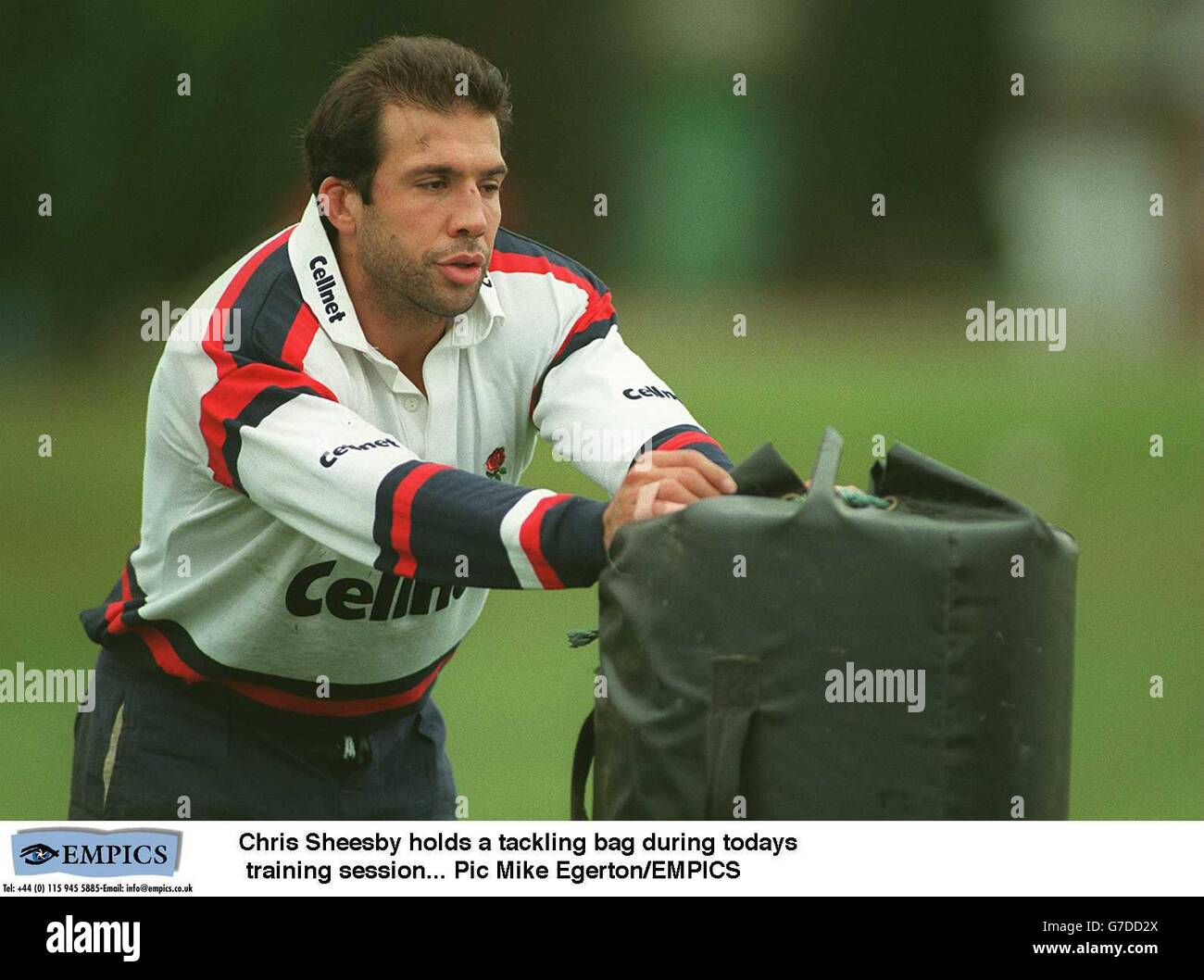 Chris sheasby holds a tackling bag during todays training session hi ...