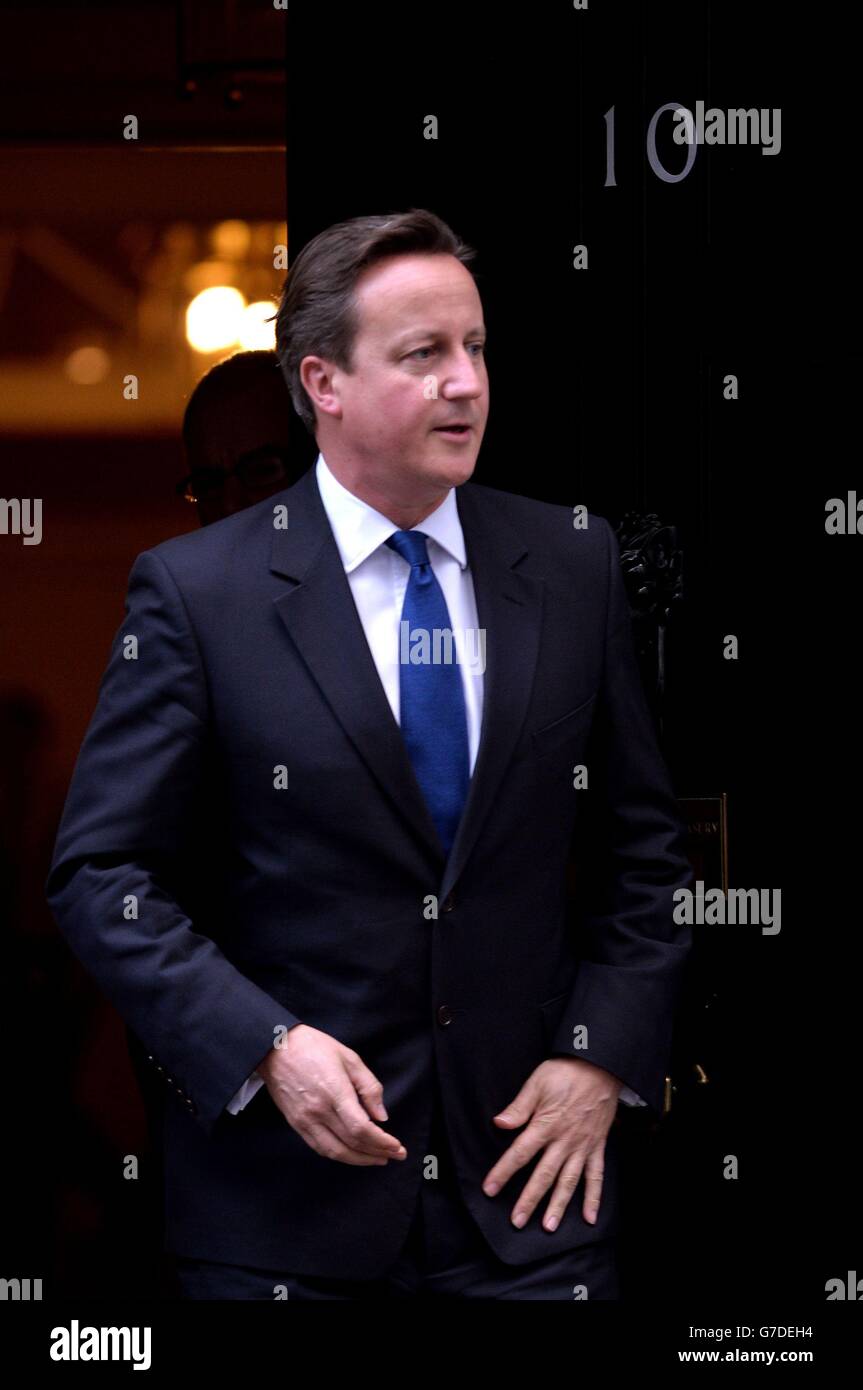 Prime minister david cameron exits 10 downing street hi-res stock ...