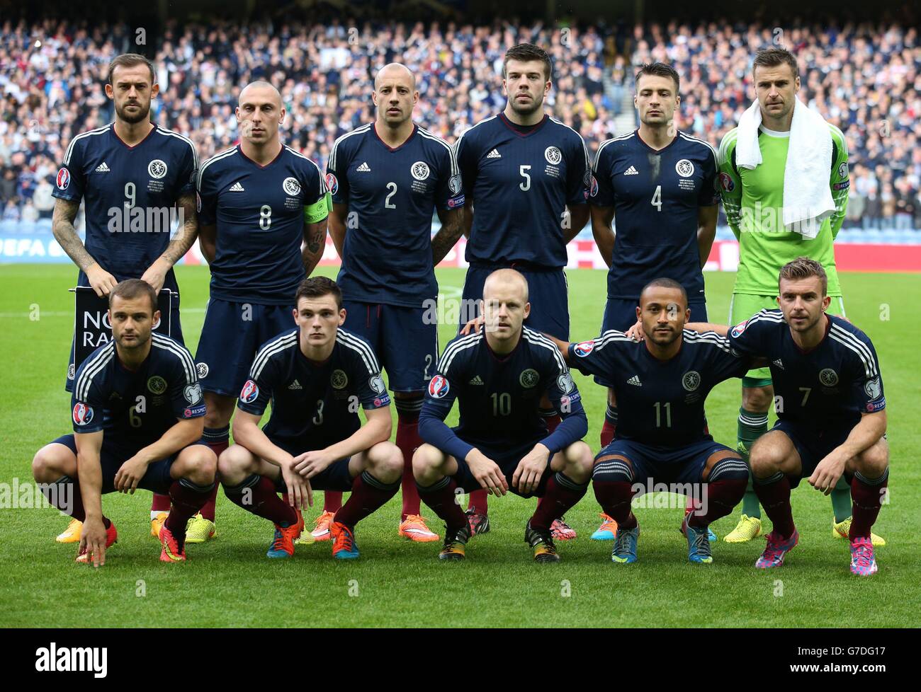 Scotland line up before A Euro 2016 qualifying match at Ibrox Stadium ...