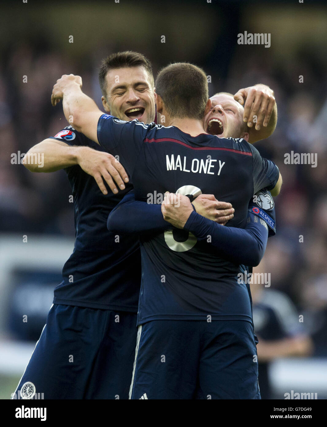 Scotland's Shaun Maloney celebrates his goal with Steven Naismith ...