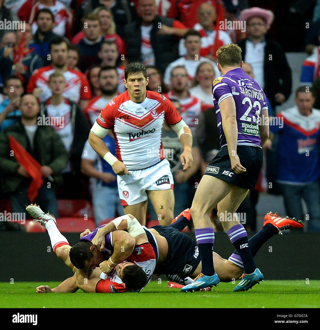 Wigan Warriors Ben Flower fights with St Helens Paul Wellens before ...