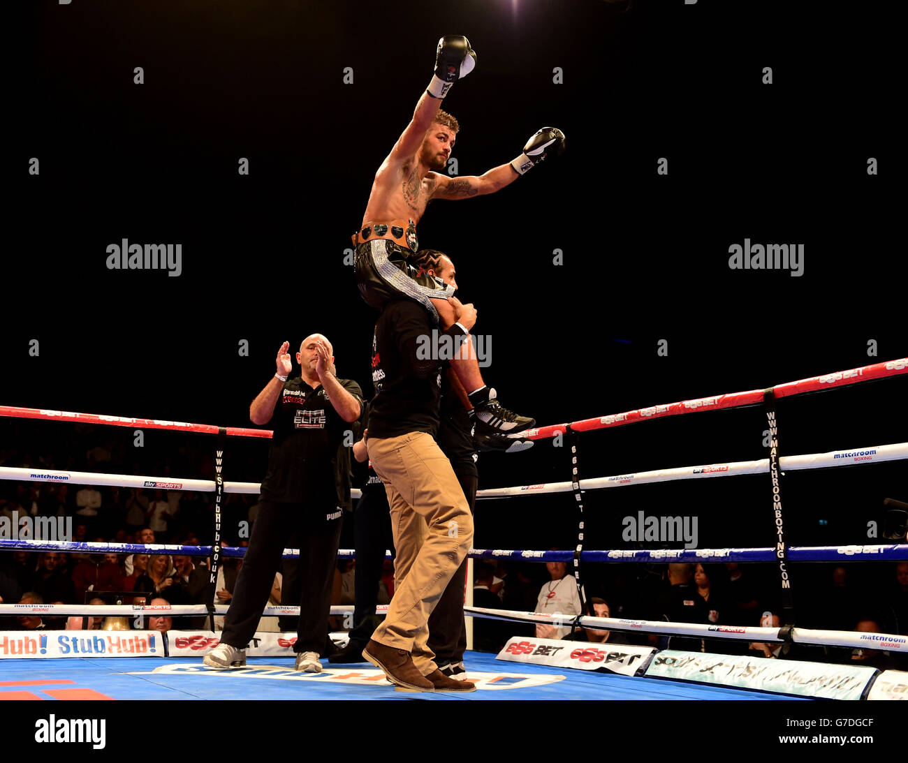 Tyler Goodjohn celebrates beating Ricky Boylan during their English ...