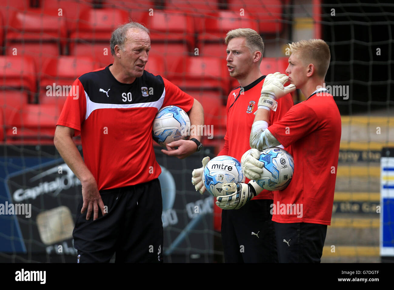 Coventry City goalkeeping coach Steve Ogrizovic (left) and Ryan Allsop ...