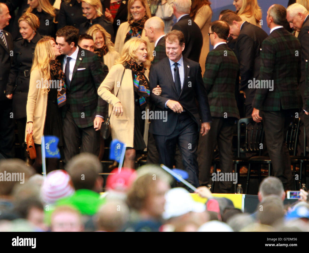 USA captain Tom Watson with his wife Hilary as they leave the Ryder Cup ...