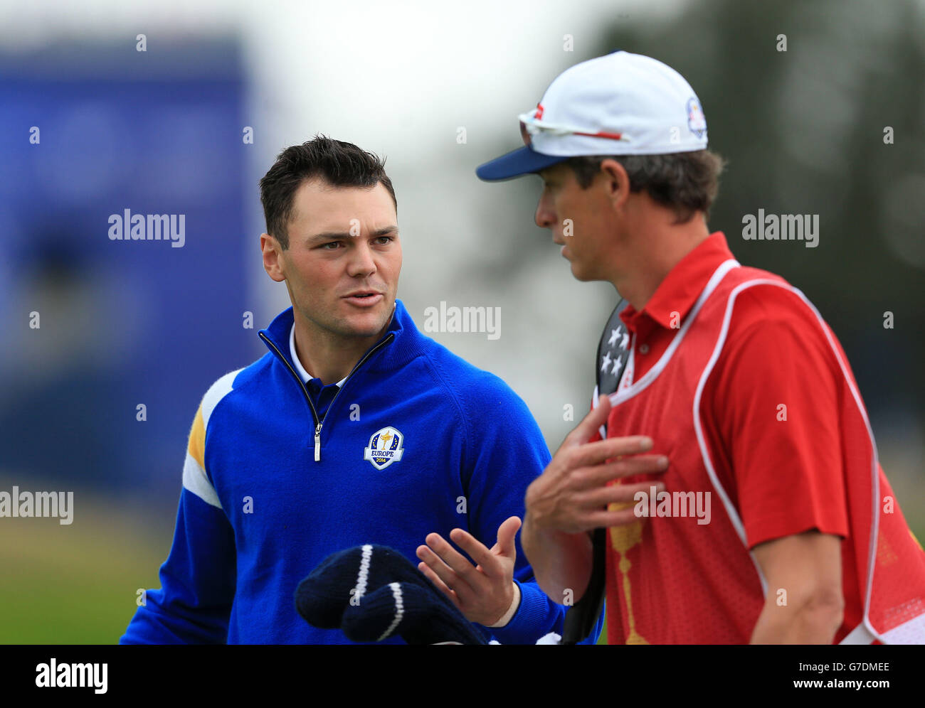 Europe's Martin Kaymer (left) has words with USA's Bubba Watsons caddy ...