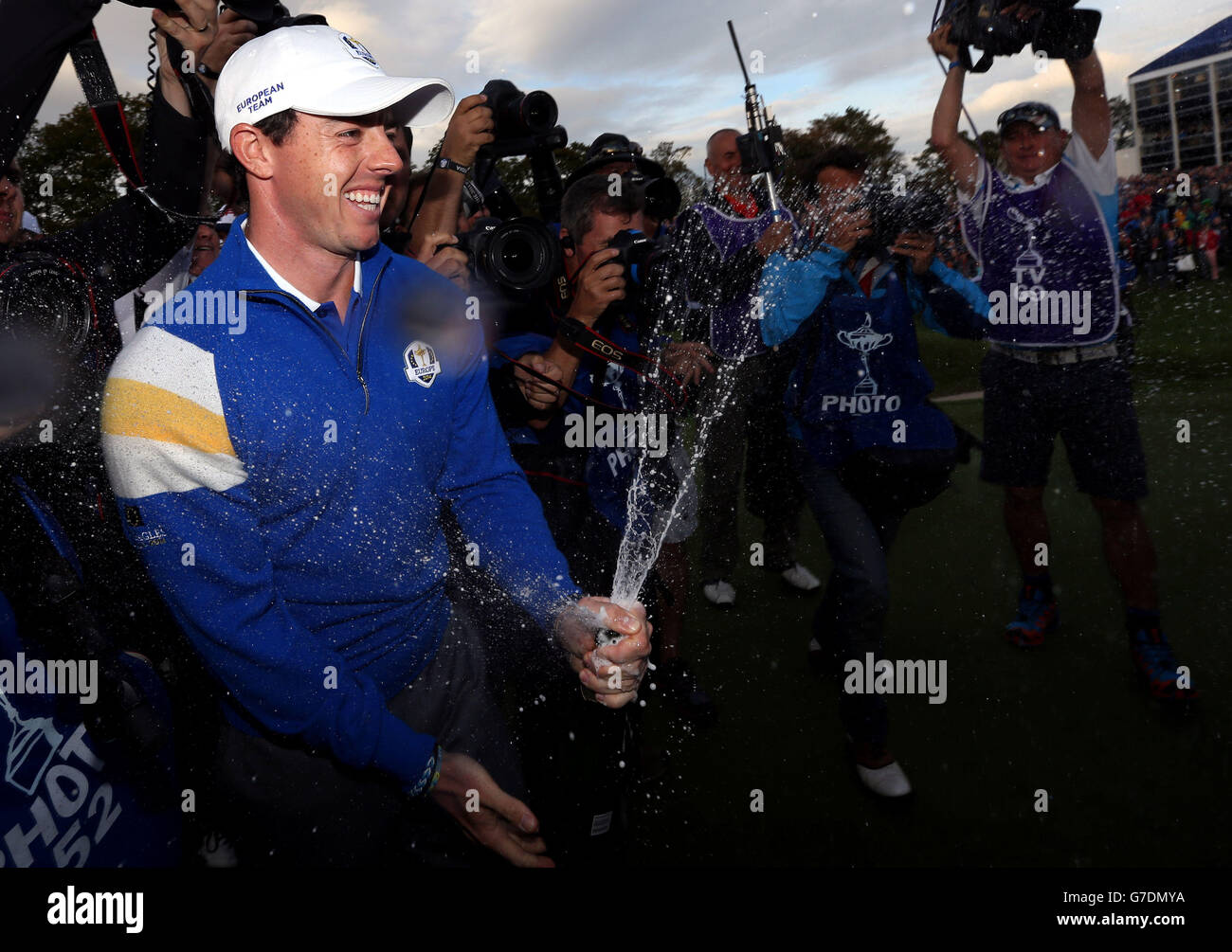 Europe's Rory McIlroy celebrates after winning the Ryder Cup on day ...