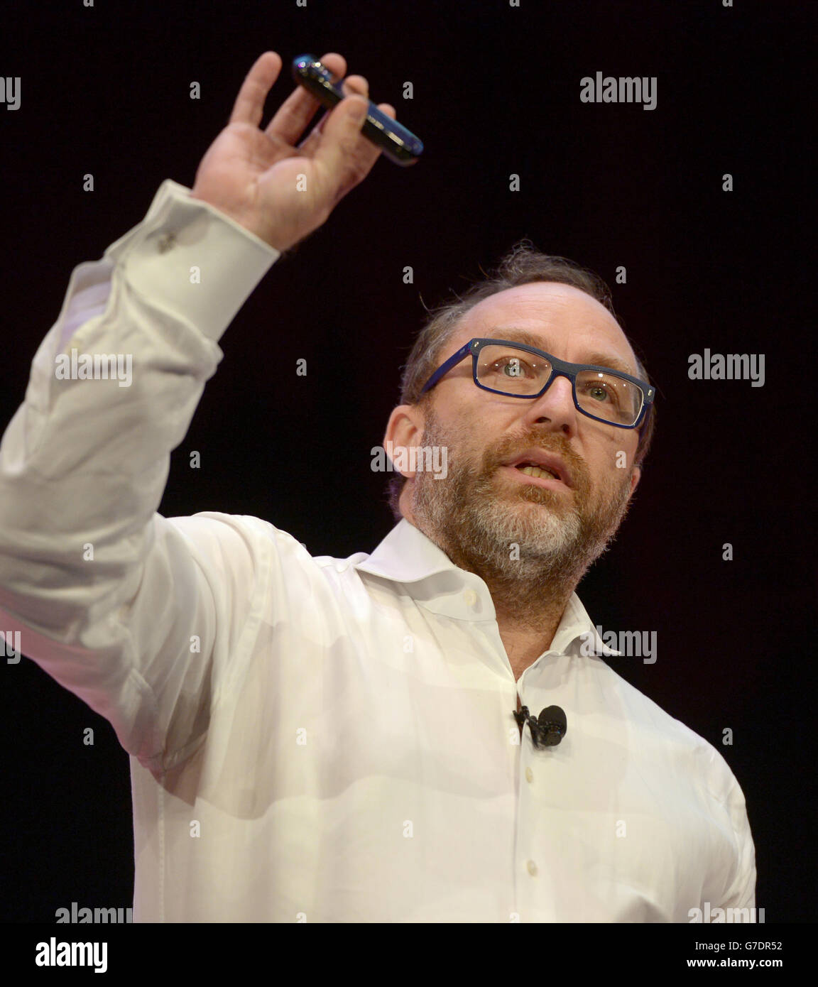 Jimmy Wales, founder of Wikipedia, speaks during the Institute of ...