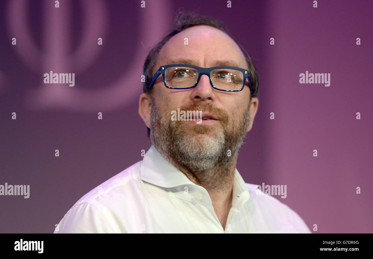 Jimmy Wales, founder of Wikipedia, speaks during the Institute of ...