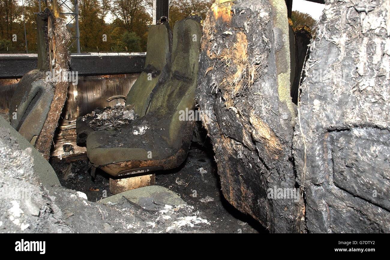 The fire-damaged rear carriage of a train in Bristol. Investigators ...