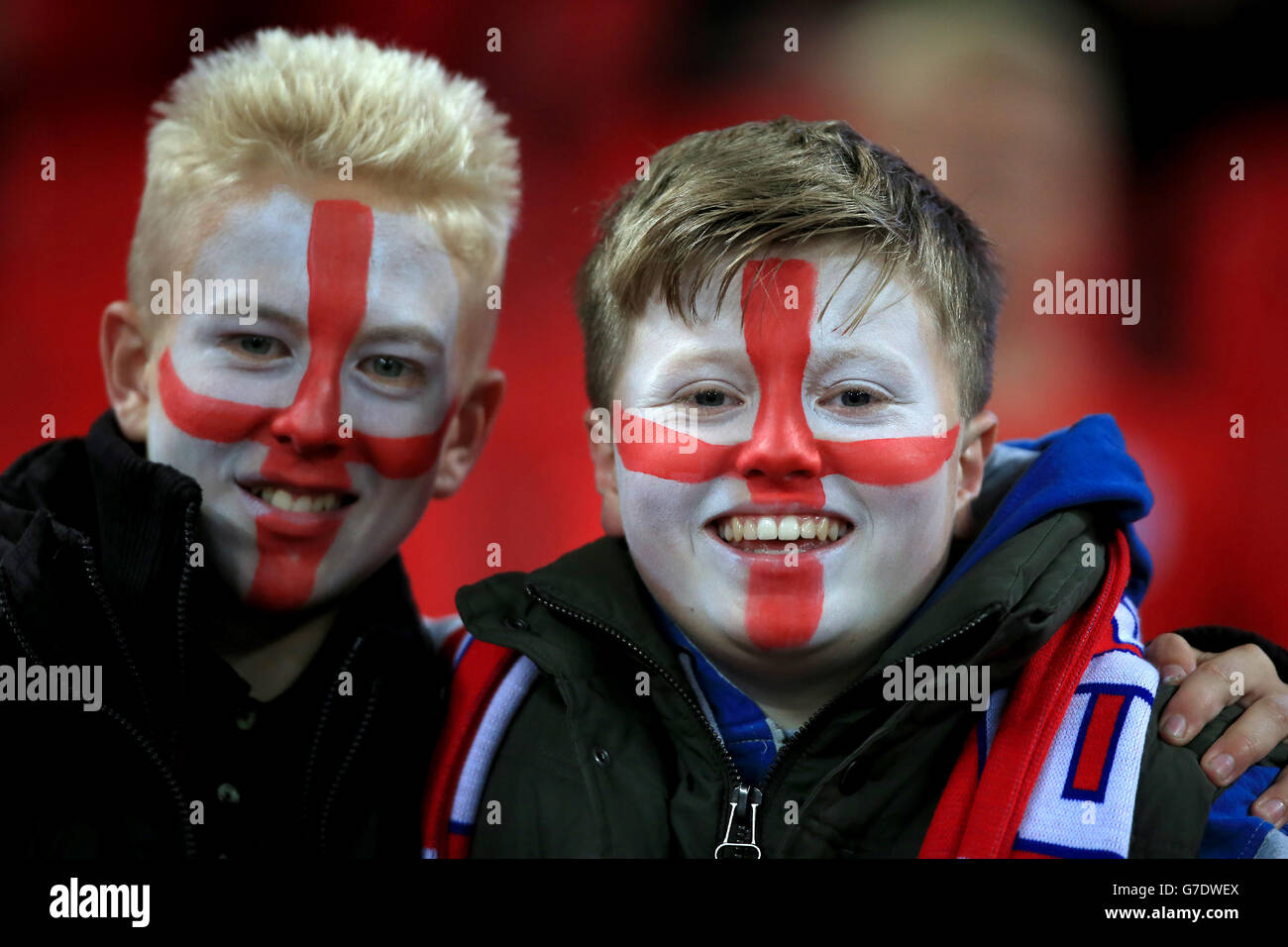 England fans wearing face paint in the stands before the UEFA Euro 2016 ...