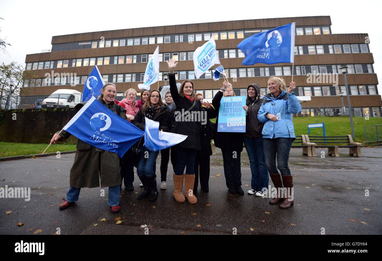 NHS health workers including Midwives protest outside the Royal ...