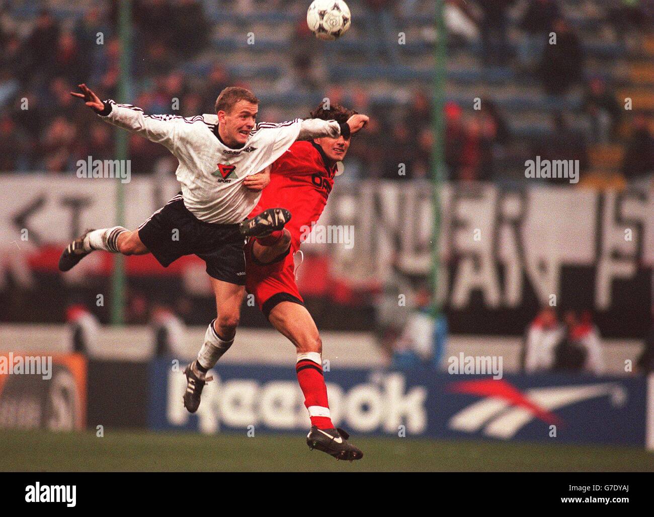 Ac milan in a mid air battle with vegard heggem hi-res stock ...