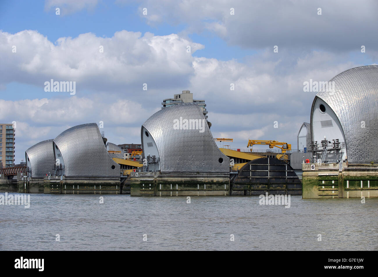 A view of the Thames Barrier which is one of the largest movable flood ...