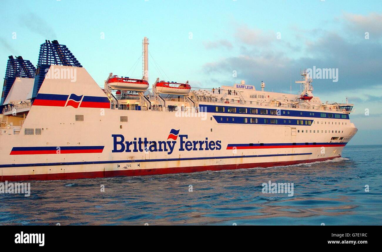 The Brittany Ferries vessel Barfleur leaving Poole Harbour, Dorset ...
