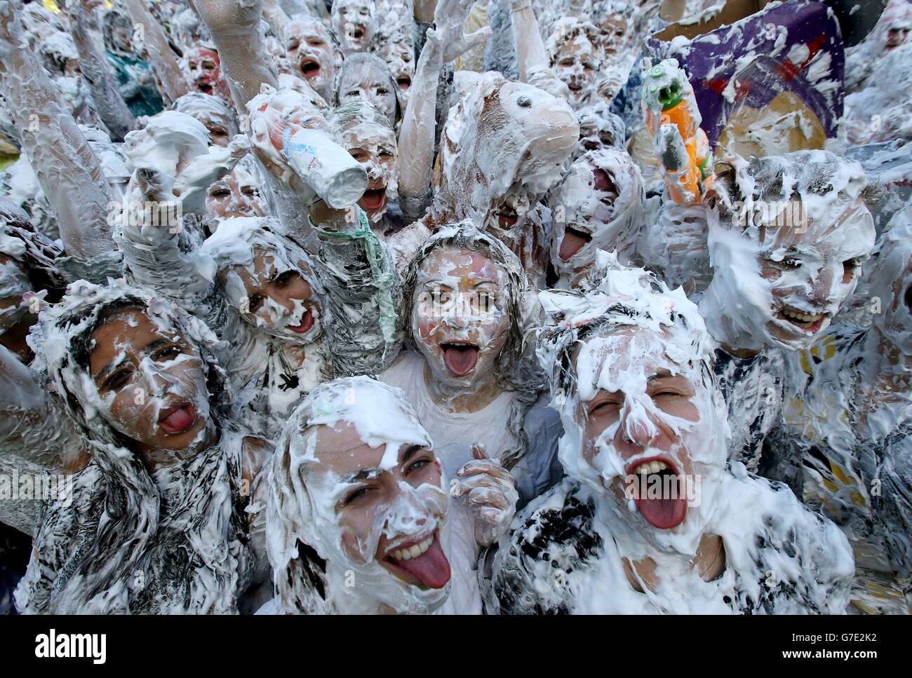 St Andrews University students take part in a foam fight known as ...