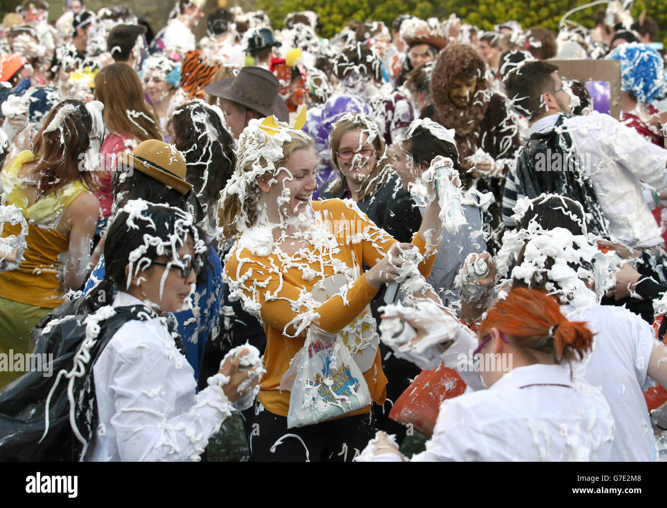 St Andrews University students take part in a foam fight known as ...