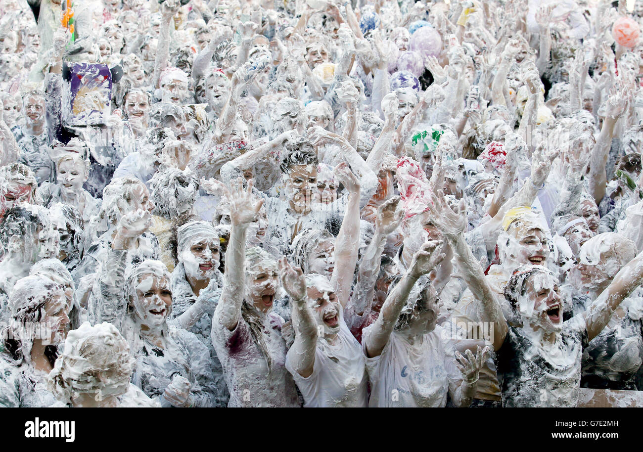 St Andrews University students take part in a foam fight known as ...