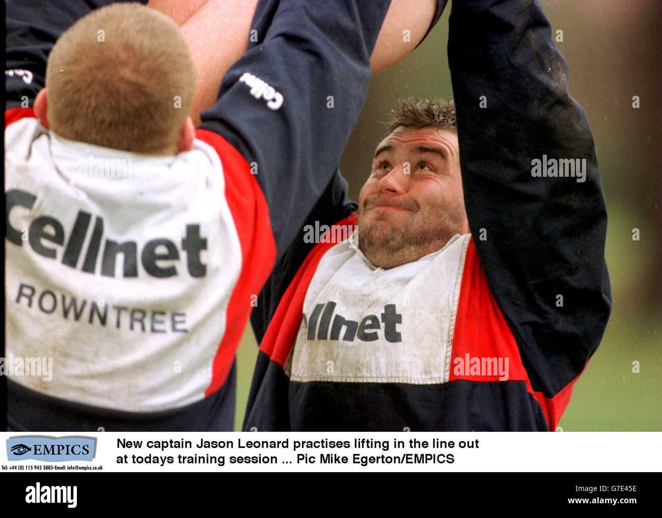 New captain Jason Leonard practises lifting in the line out at todays ...