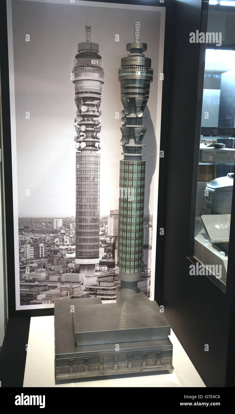 A model of the BT tower on display at the Information Age gallery at ...