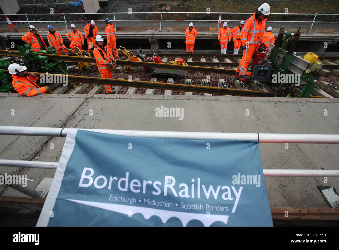 Rail work begins on Borders line Stock Photo - Alamy